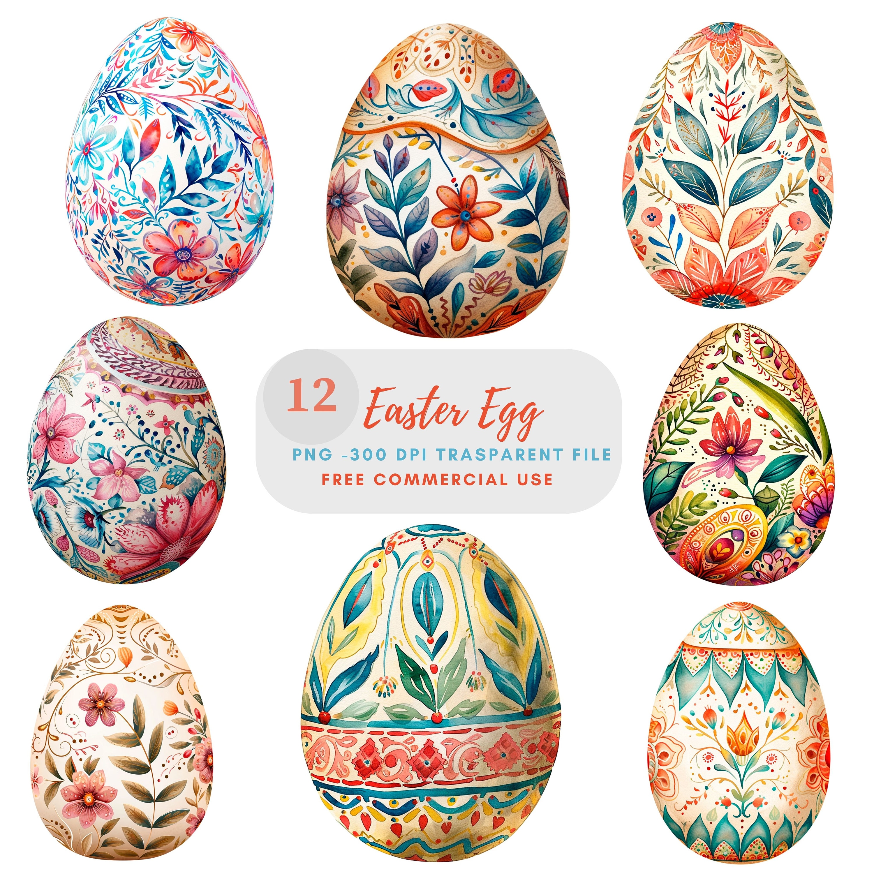 Easter Egg Clipart PNG Bundle 12 High Quality,pastel Easter Watercolor ...