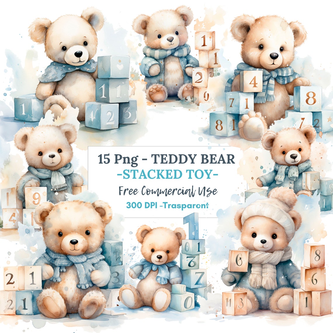 Blue Teddy Bear Clipart Pngbundle 15 High Quality Jpgdigital - Etsy