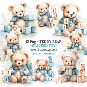 Blue Teddy Bear Clipart Png,bundle 15 High Quality Jpg,digital Download,card Making,mixed Media ...