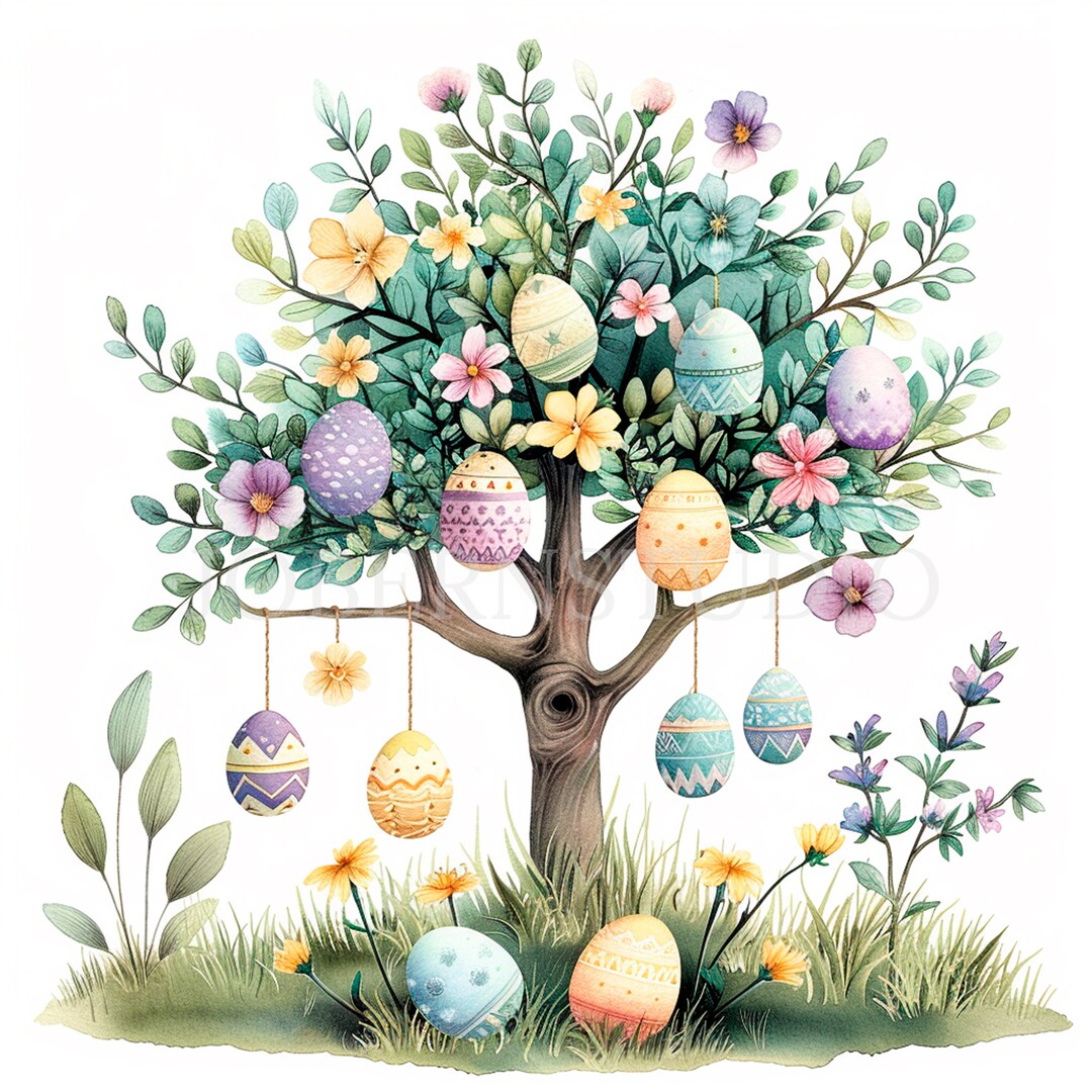 Easter Tree Clipart PNG Bundle 13 High Quality,watercolor Easter Egg ...