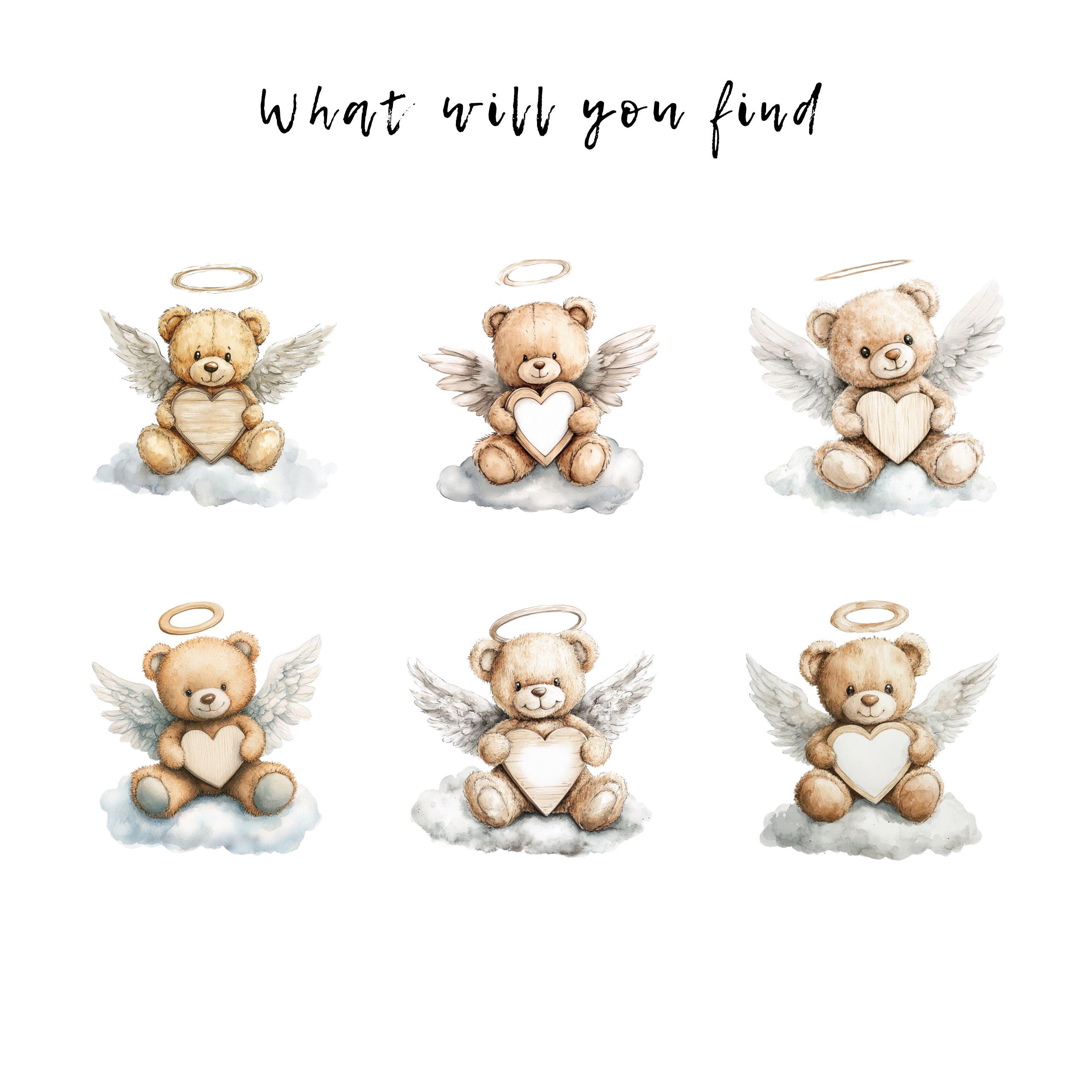 Teddy Bear Angel Clipart PNG Bundle 6 High Quality,watercolor Guardian ...