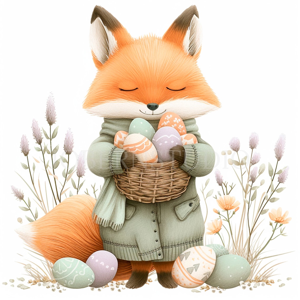 Easter Fox Clipart PNG Bundle 13 High Quality JPG, Easter Egg Watercolor,digital Download,card ...