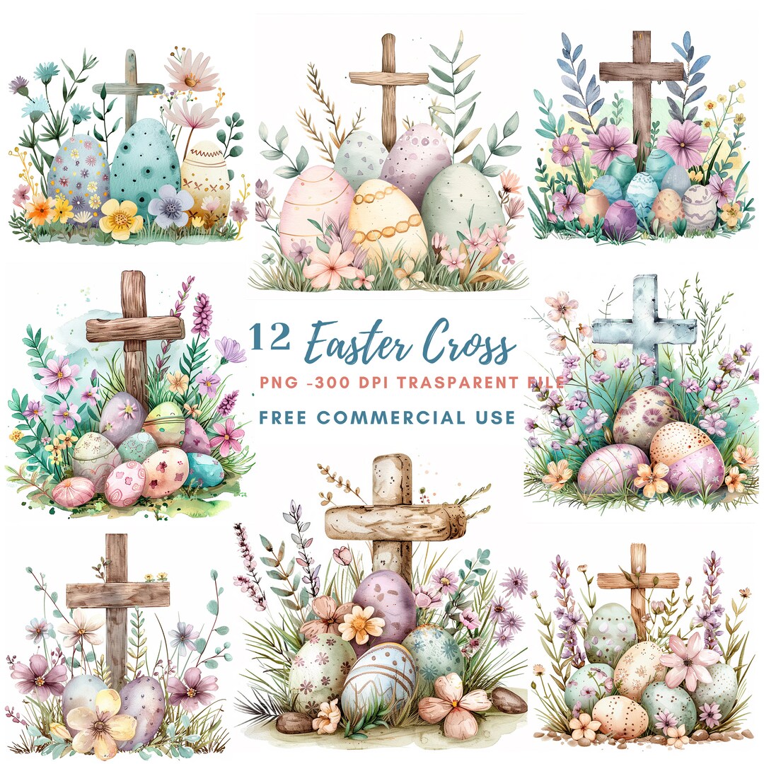 Easter Cross Clipart PNG Bundle 12 High Quality,easter Cross Egg ...