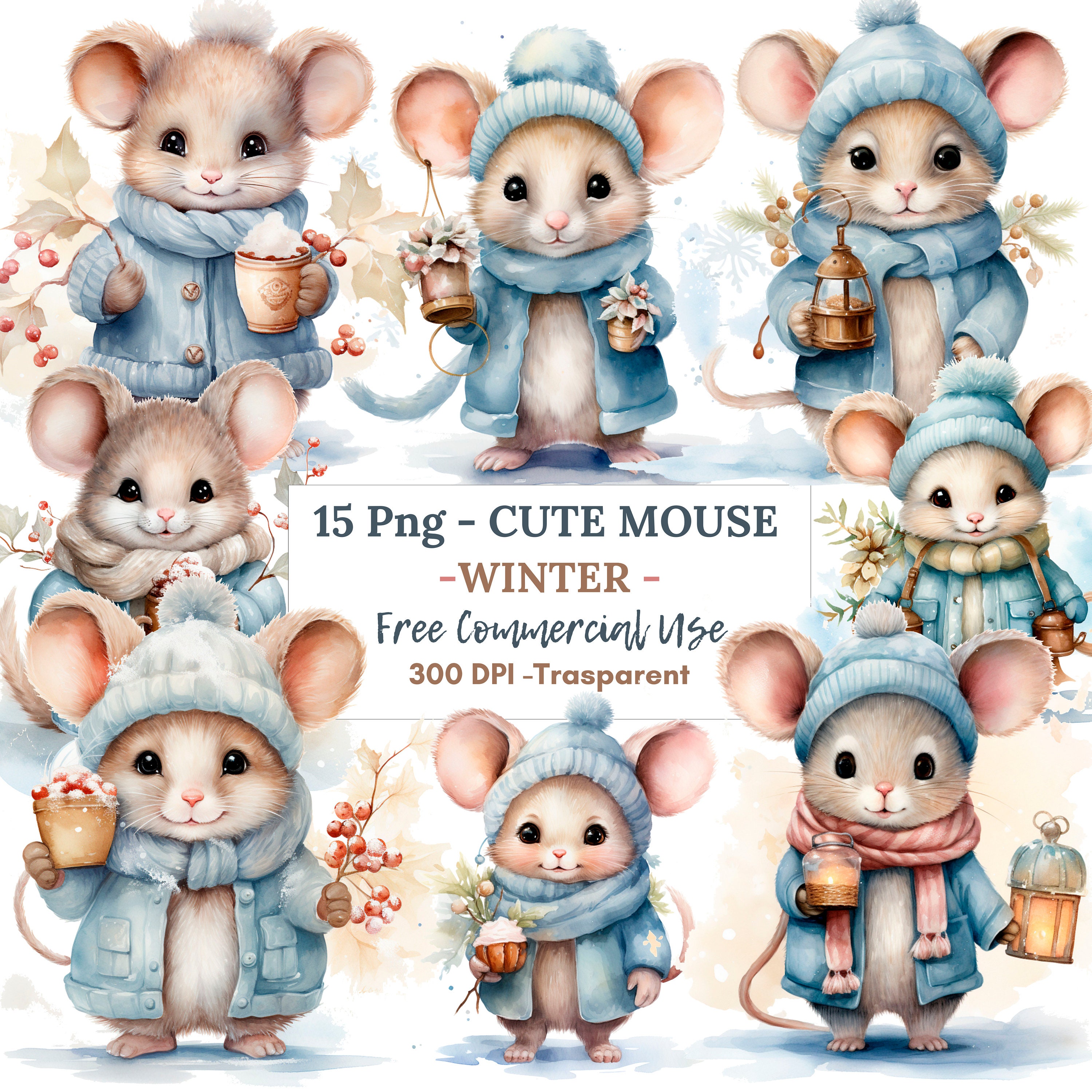 Winter Mouse Clipart Png,bundle 15 High Quality Jpg,digital Download ...