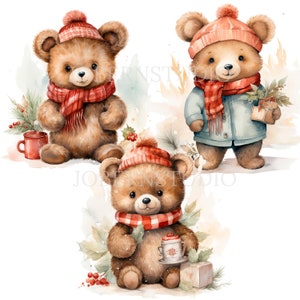 Christmas Teddy Bear, Watercolor Clipart PNG,15 High Quality Jpgs ...