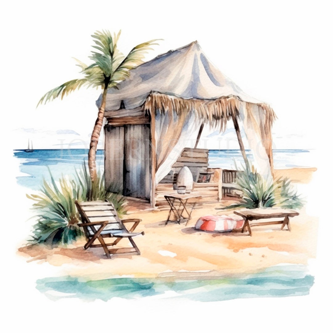 Beach House Clipart Png,bundle 20 High Quality Jpg,watercolor Landscape ...