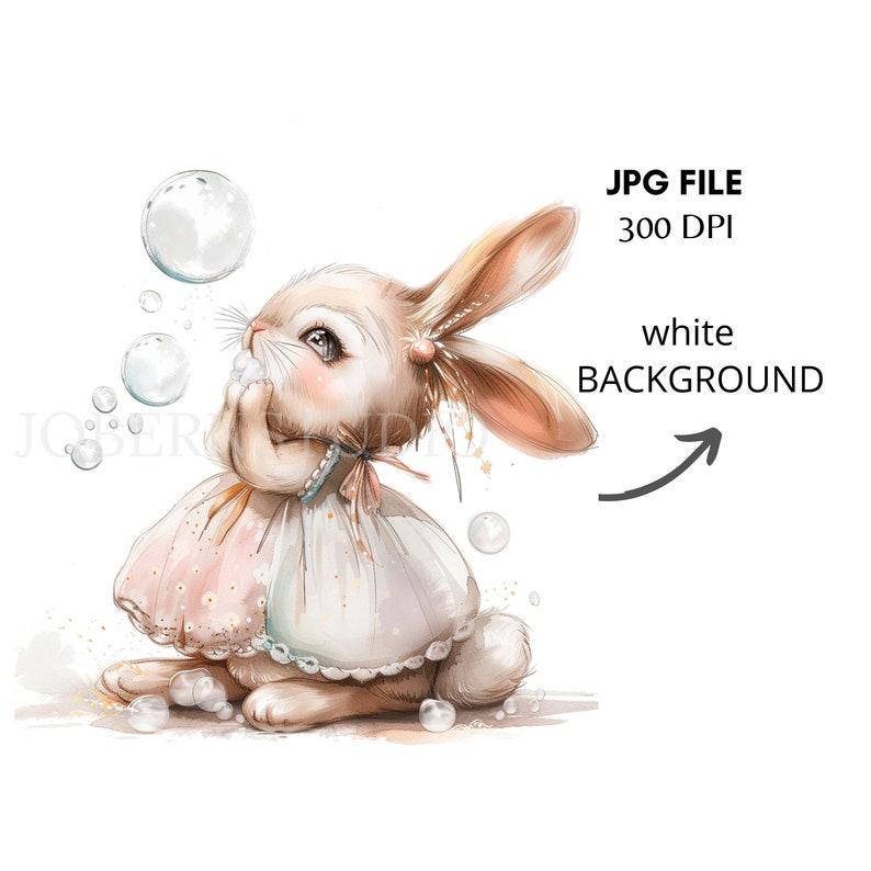 Cute Bunny Clipart PNG Bundle 15 High Quality,watercolor Bunny Bubbles ...