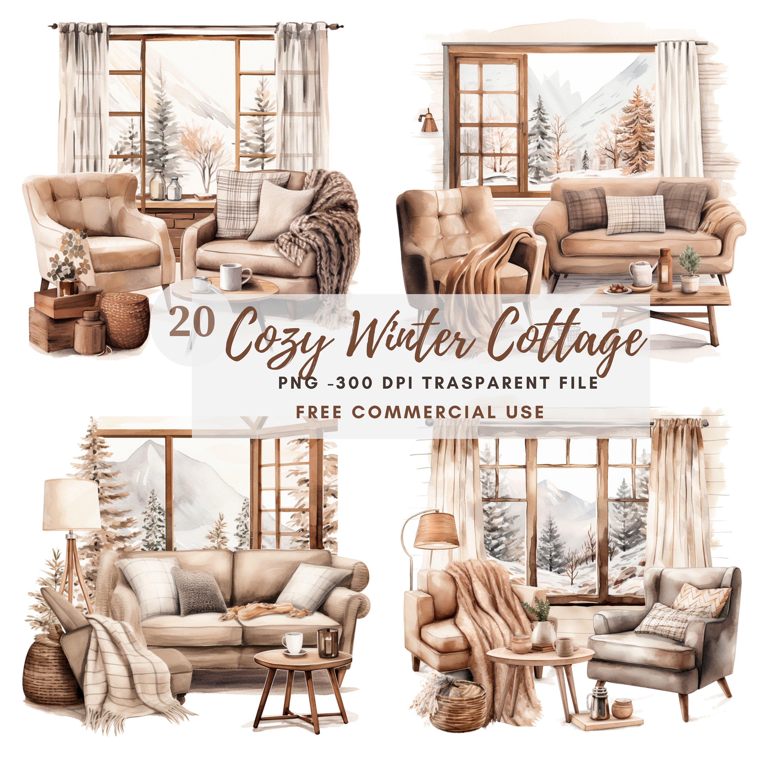 Cozy Winter Cottage Clipart Png,bundle 20 High Quality,digital Download ...
