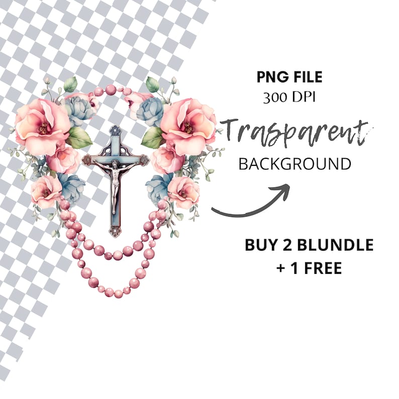 Flower Rosary Clipart Bundle 15 High Quality Png,cross Watercolor ...