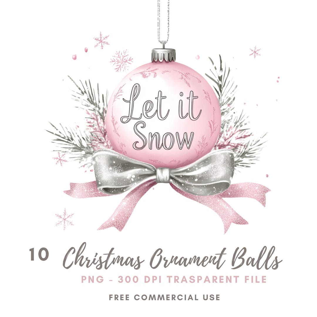 Pink Christmas Ornament Clipart PNG Bundle 10, Watercolor Christmas ...