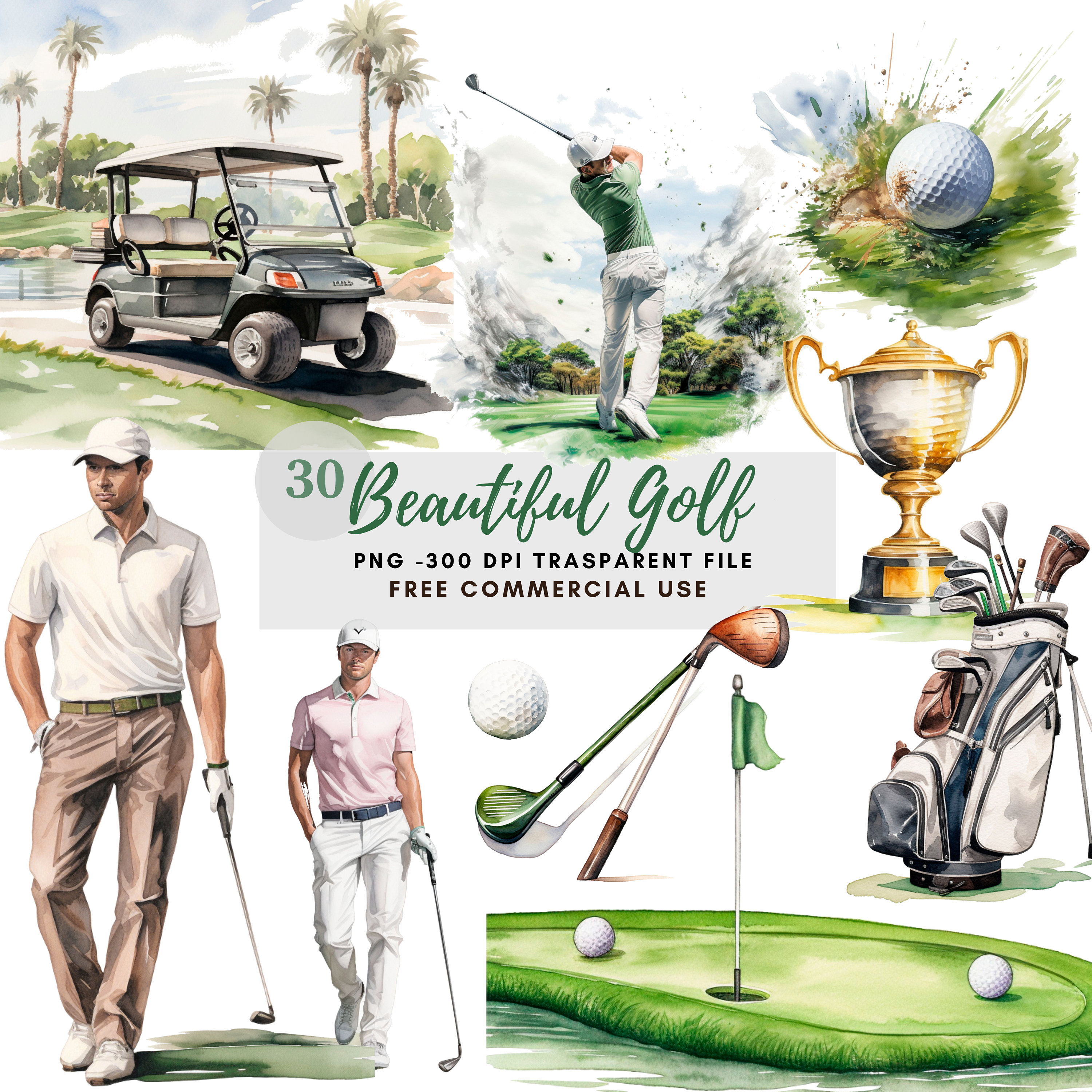 Golf Clipart Png,bundle 30 High Quality, Watercolor Sport Golf Digital ...