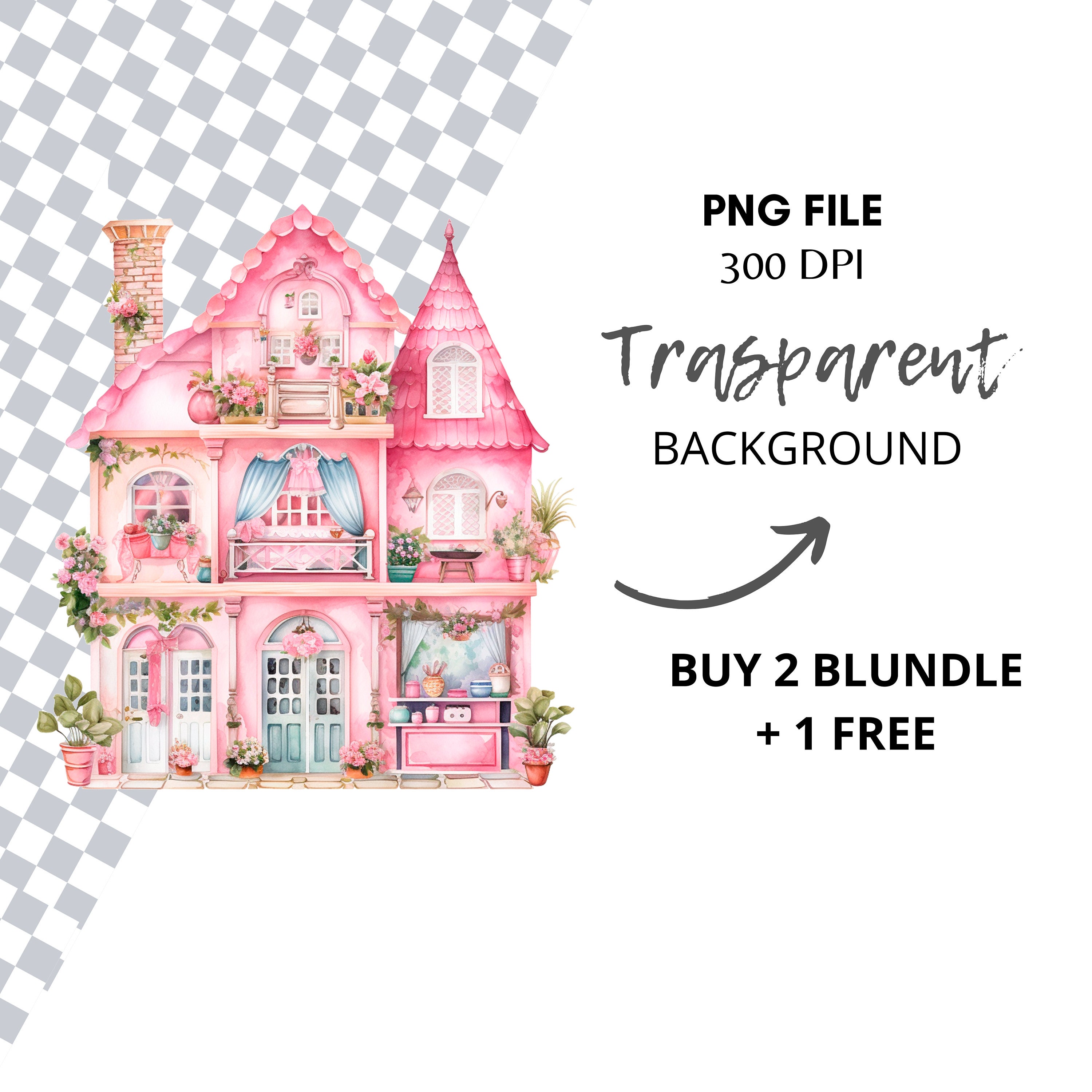 Pink Dollhouse Clipart Png,bundle 15 High Quality,toy Home,digital ...