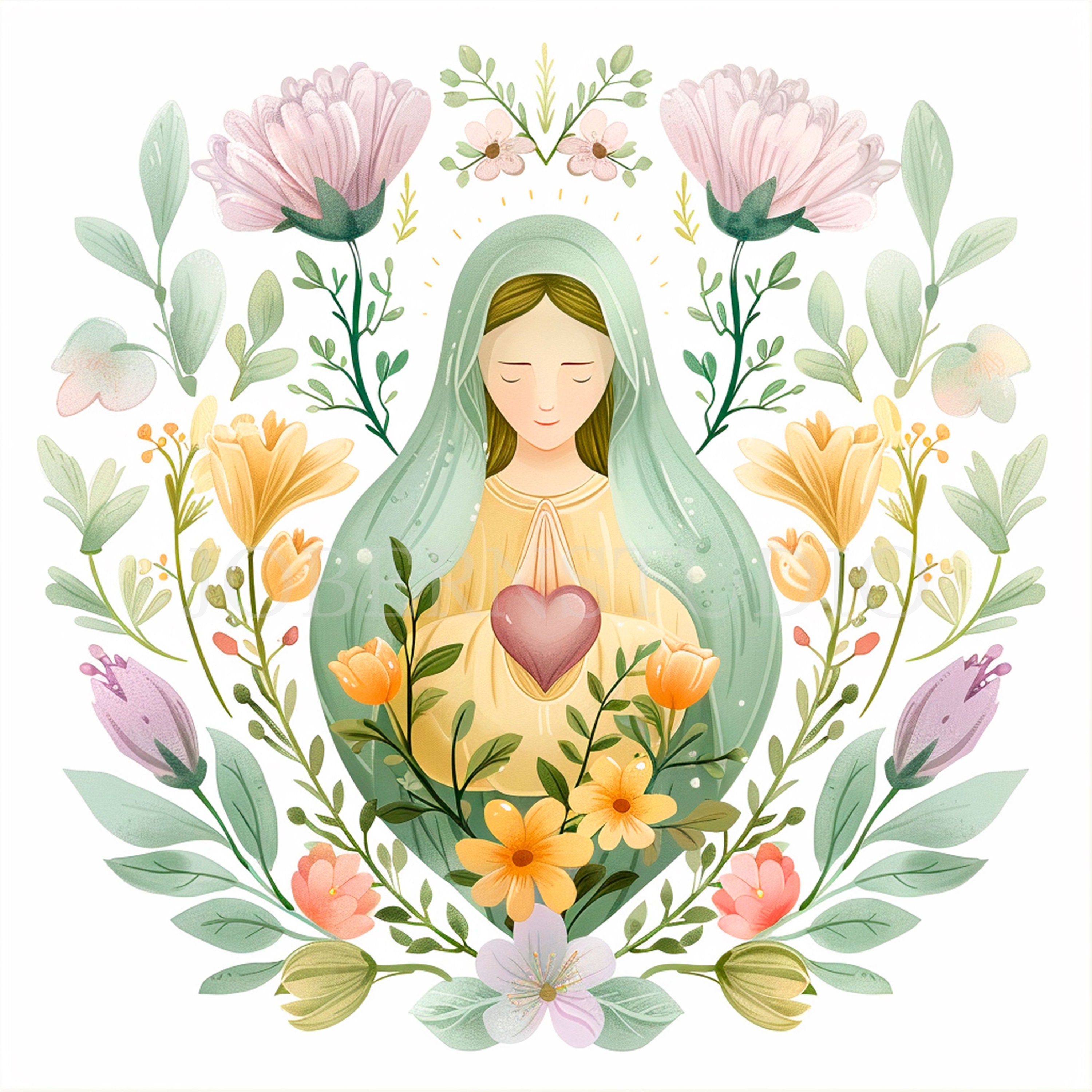 Immaculate Sacred Heart Clipart,bundle 15 High Quality,holy Mary ...