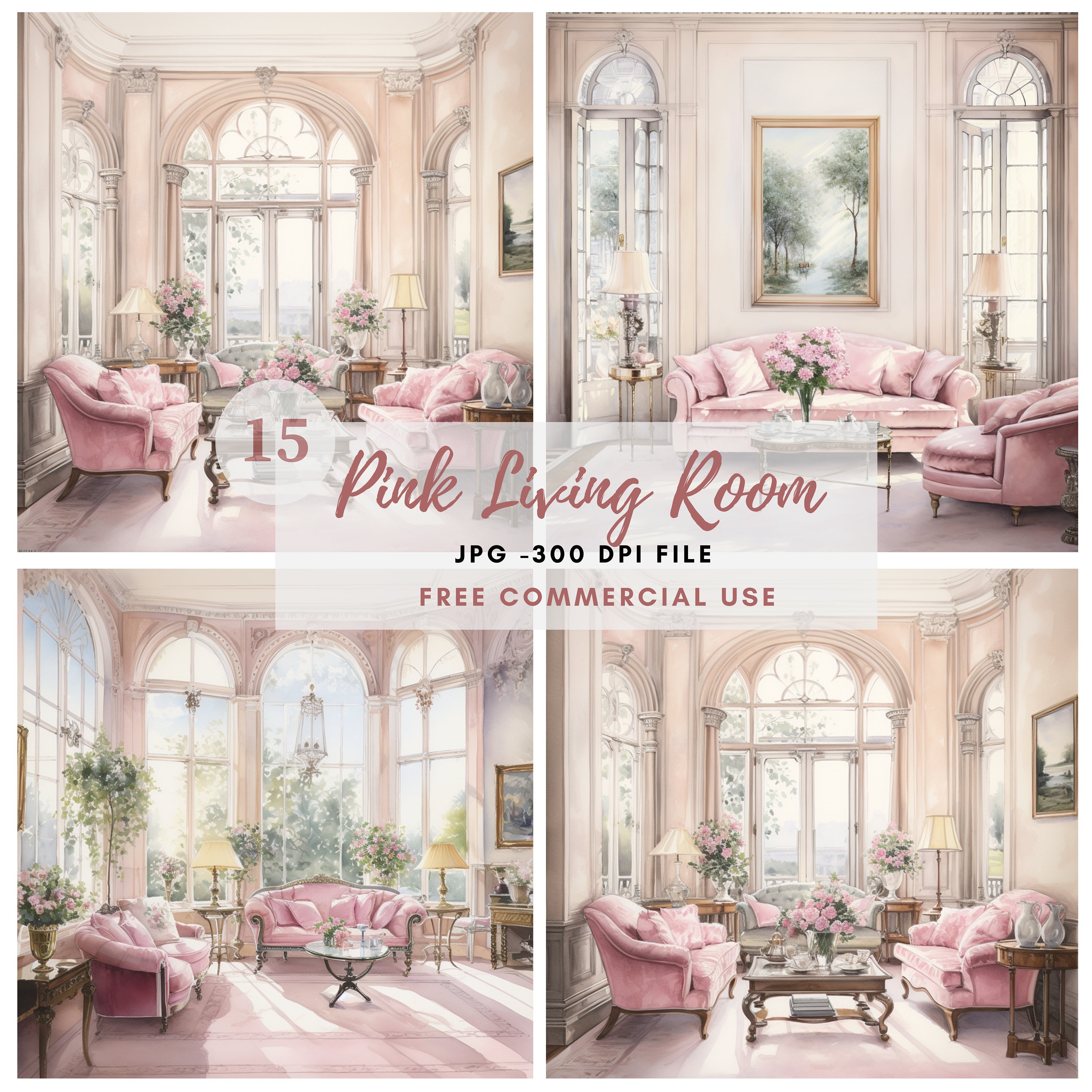 Living Room Clipart Bundle 15 High Quality Jpgs,watercolor Home Decor ...