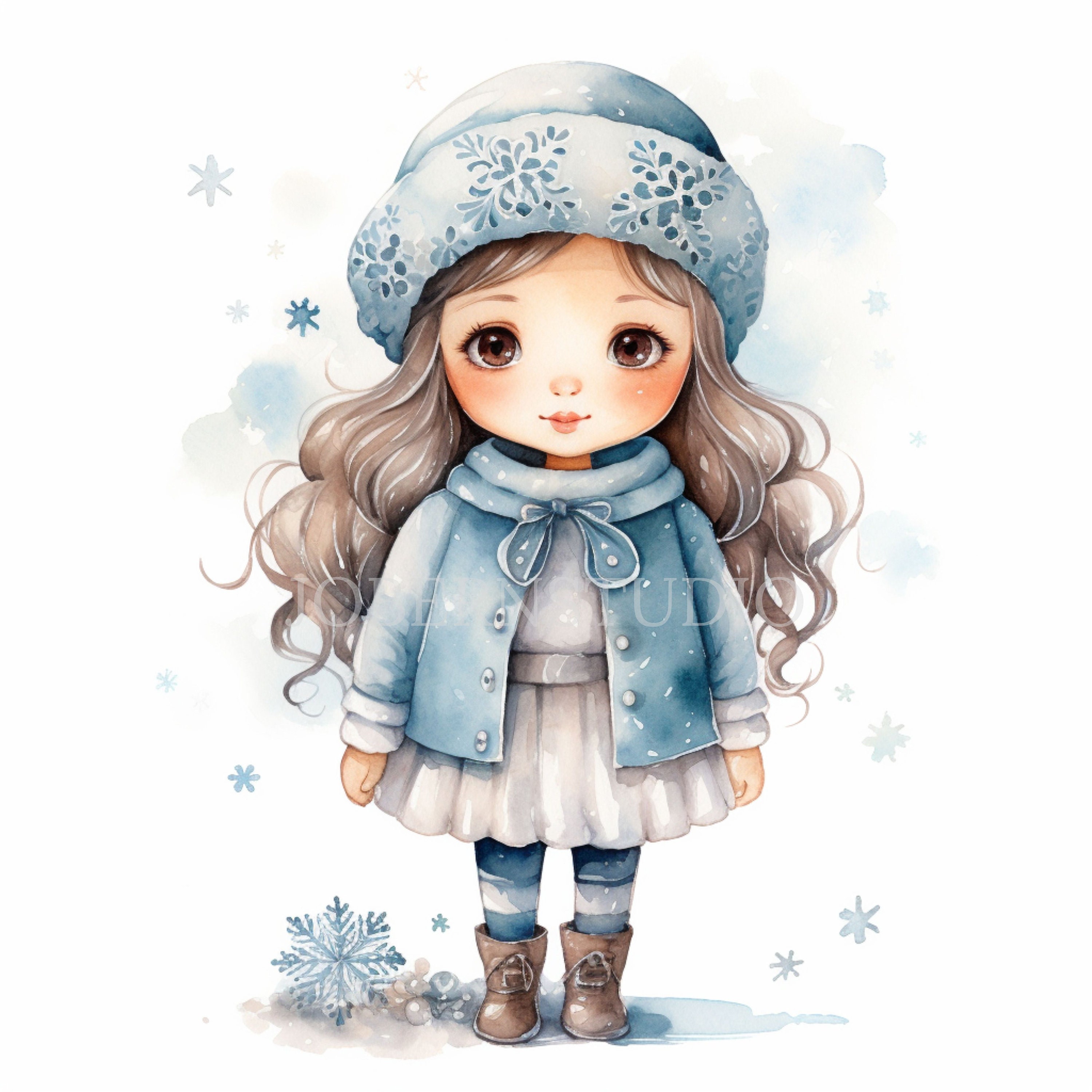 Winter Girl Watercolor Clipart PNG, 15 High Quality Jpgs,digital ...