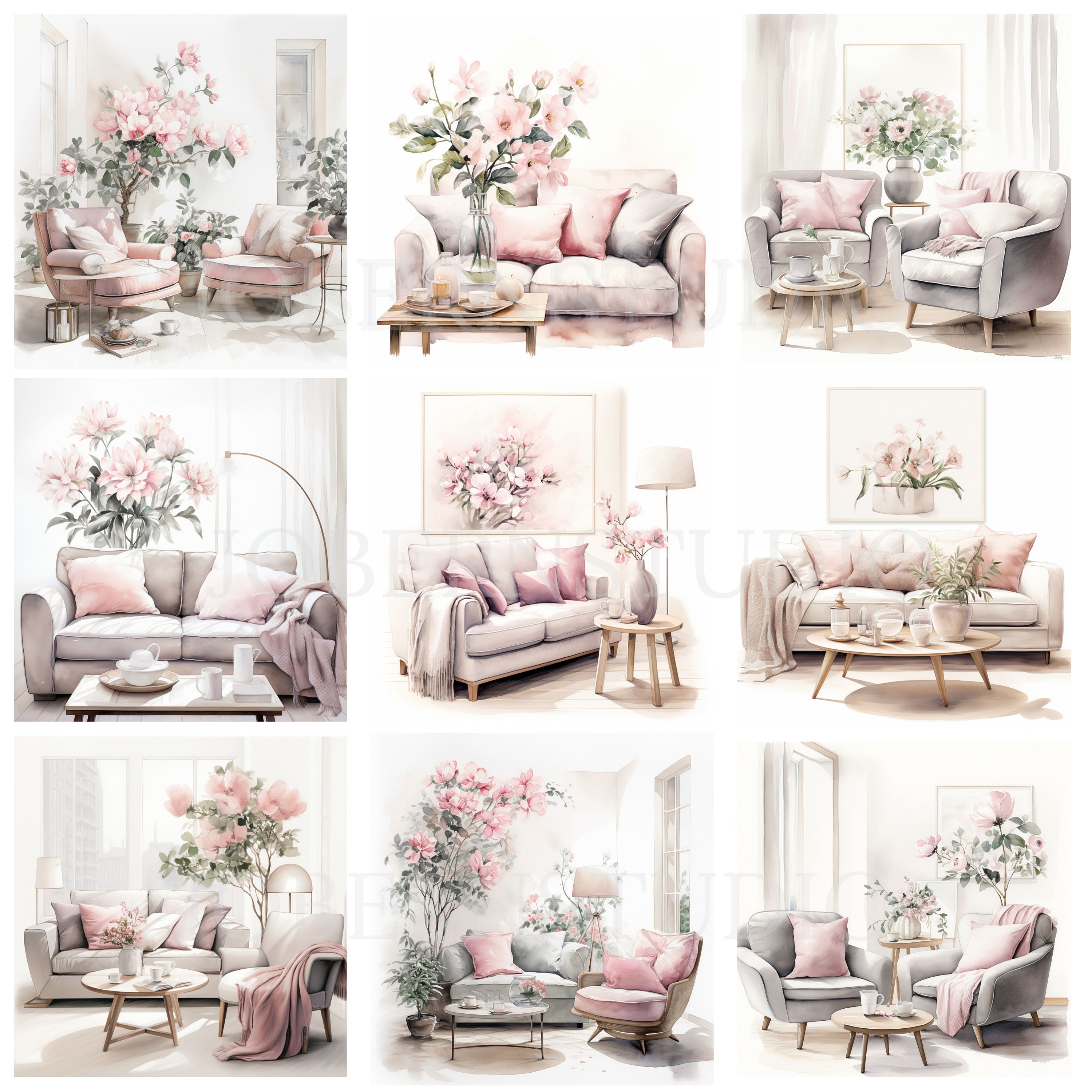 Living Room Clipart Bundle 15 High Quality Png,watercolor Home Decor ...