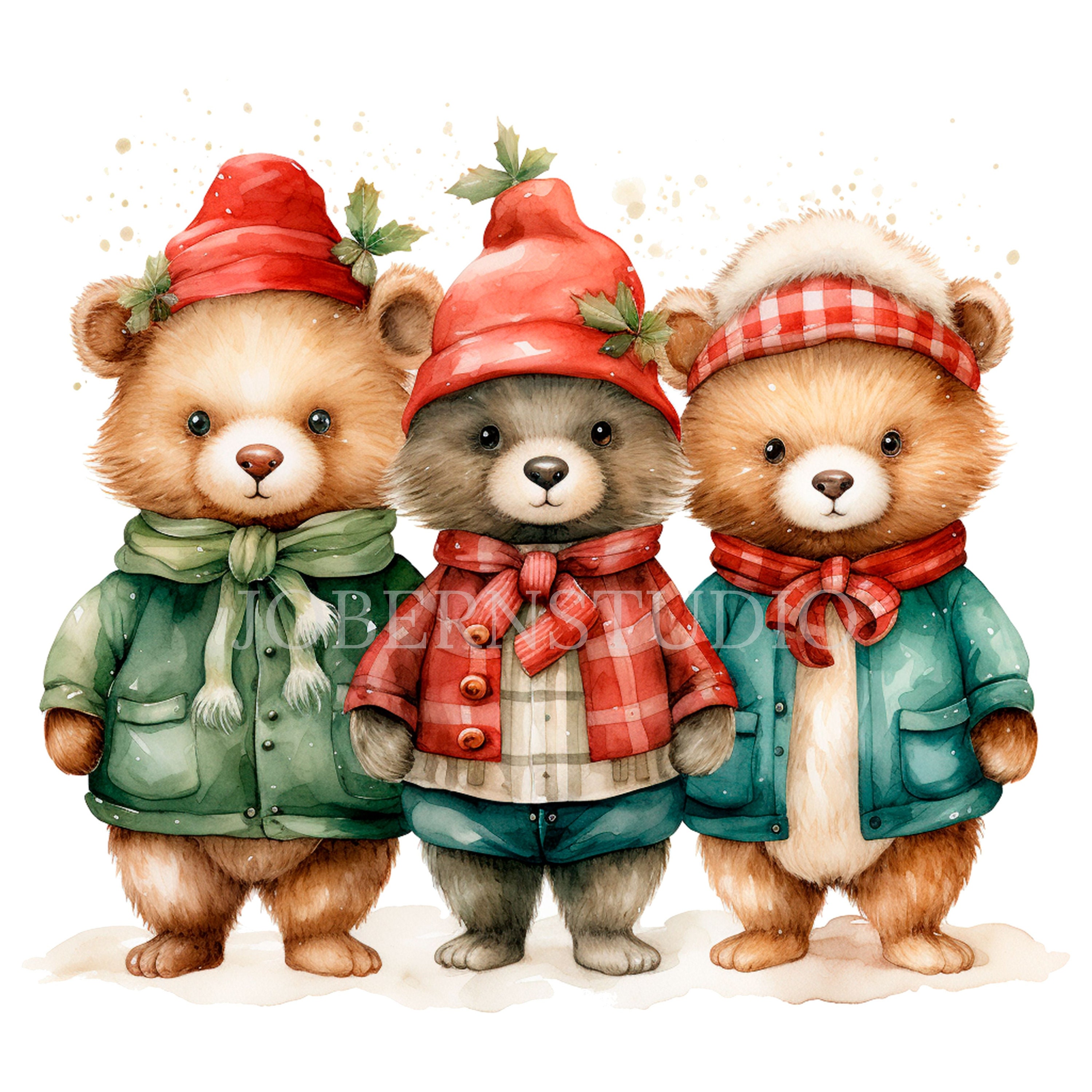 Christmas Teddy Bear, Watercolor Clipart PNG,15 High Quality Jpgs ...