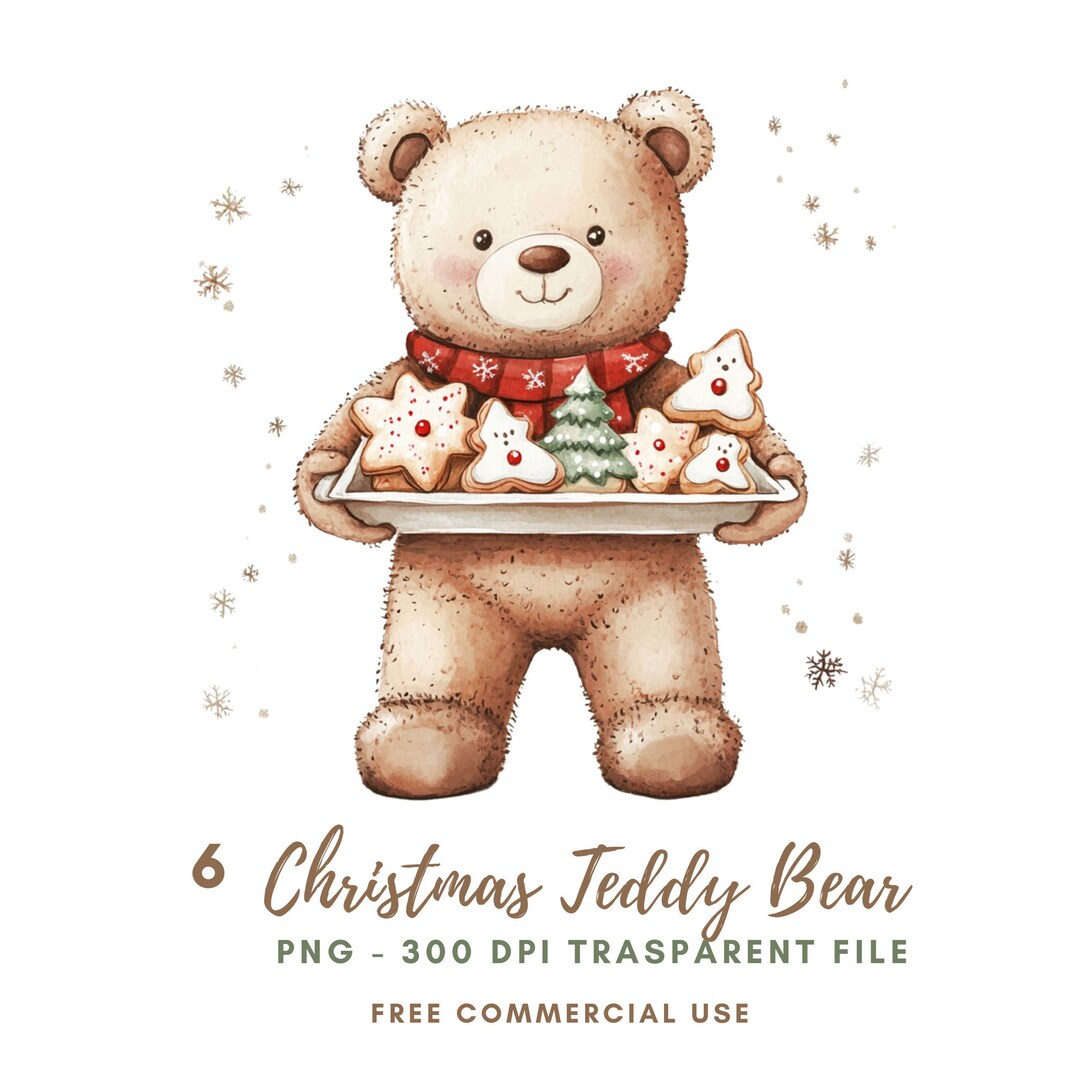 Christmas Teddy Bear Clipart, Watercolor 6 High Quality Png,pink Winter ...