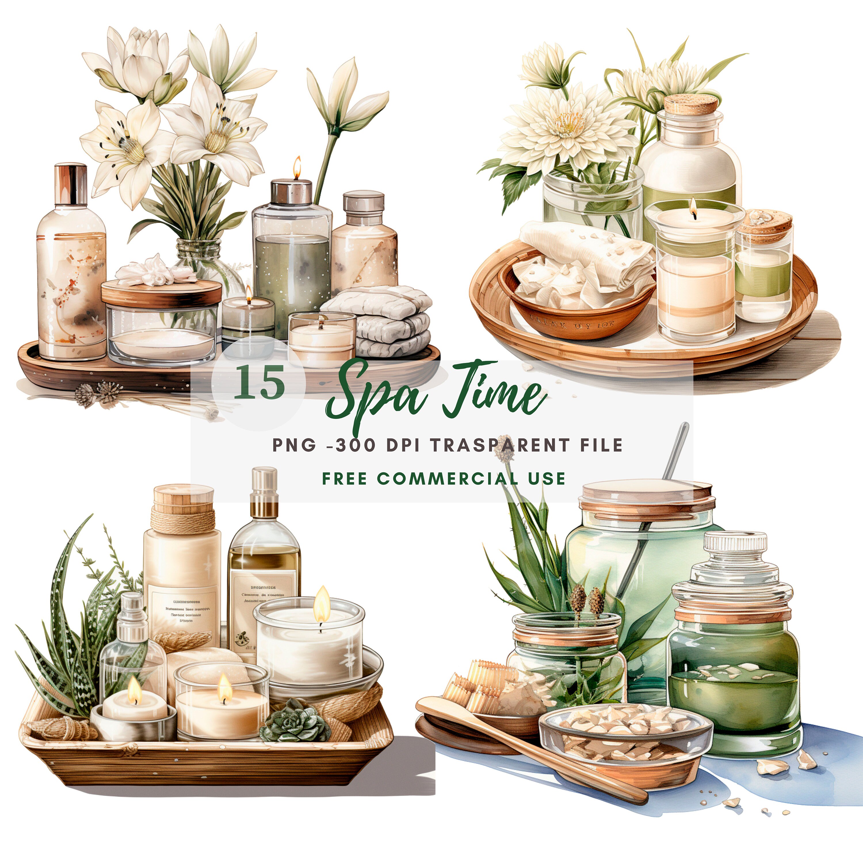 Spa Time Clipart Bundle 15 High Quality PNG, Home Decor, Digital ...