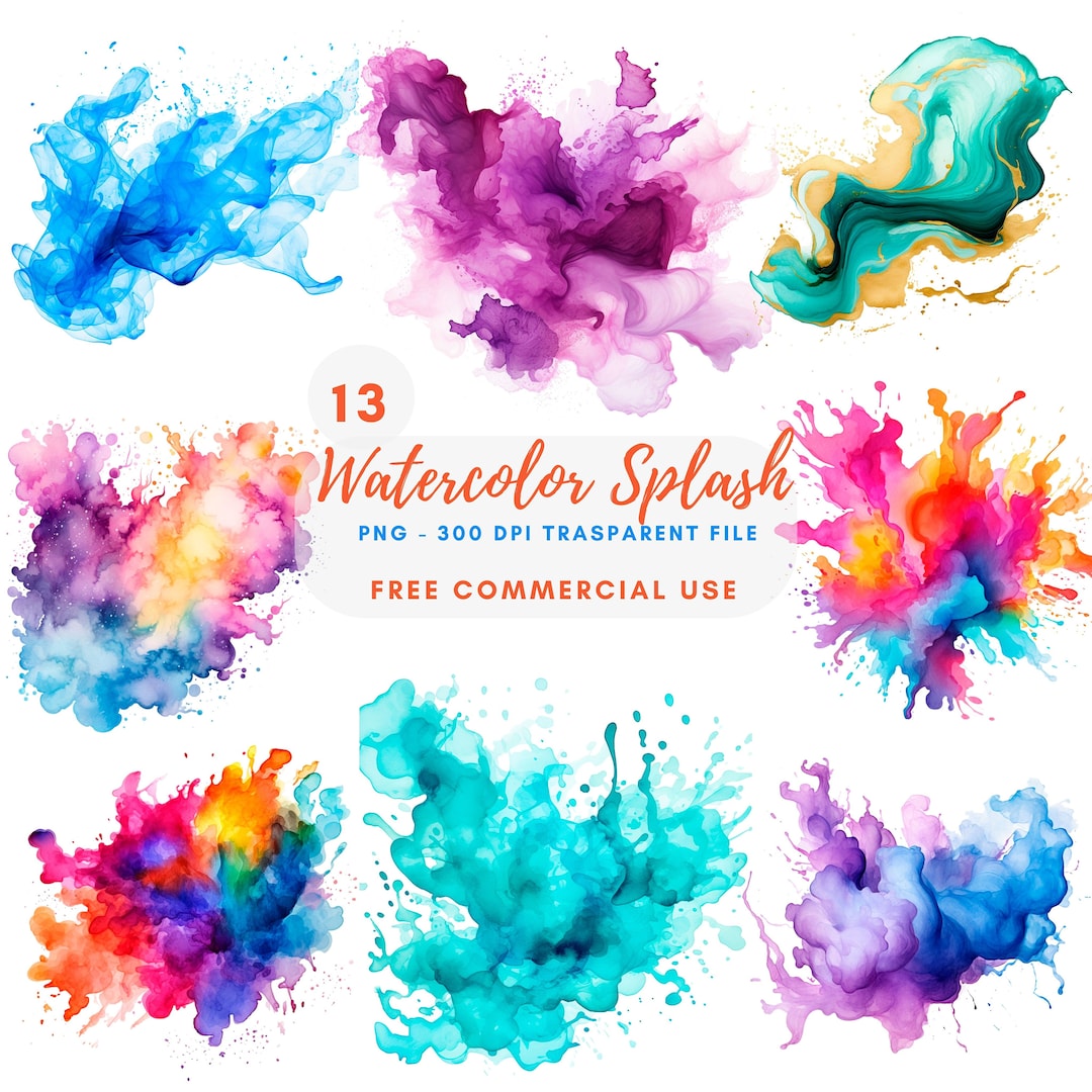Watercolor Color Splash Clipart,13 Watercolor Graphics Alcohol Ink ...