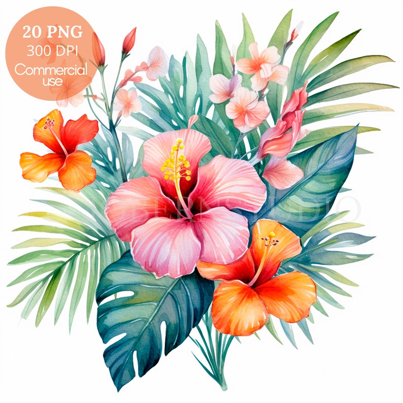 Tropical Garland Clipart Bundle 20 High Quality Png,watercolor Floral ...
