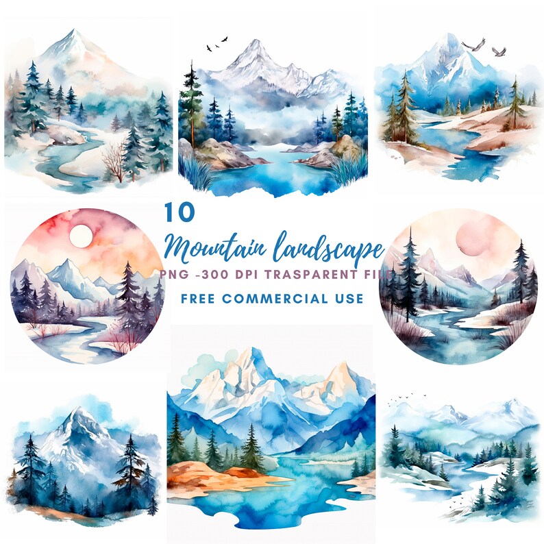 Mountain Landscape Clipart Png,bundle 10 High Quality,watercolor ...