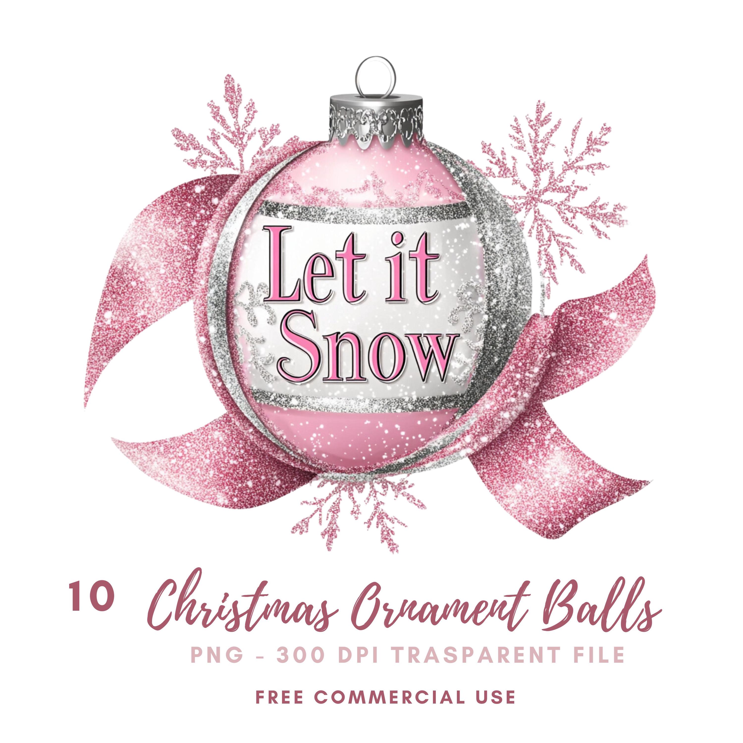 Pink Christmas Ornament Clipart PNG Bundle 10, Watercolor Christmas ...