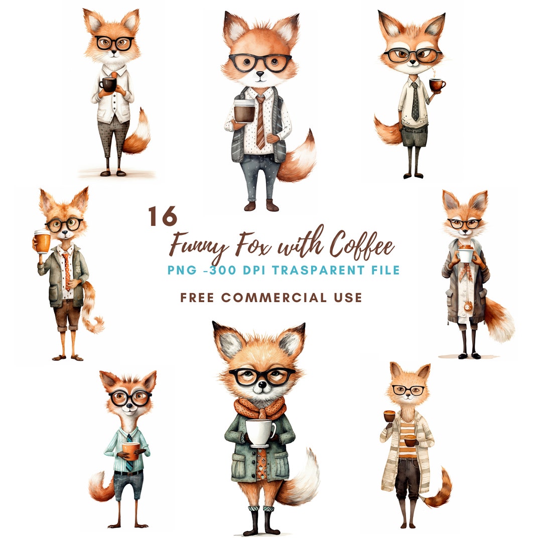 Crazy Fox Clipart PNG Bundle 16 High Quality,funny Fox With Coffee ...