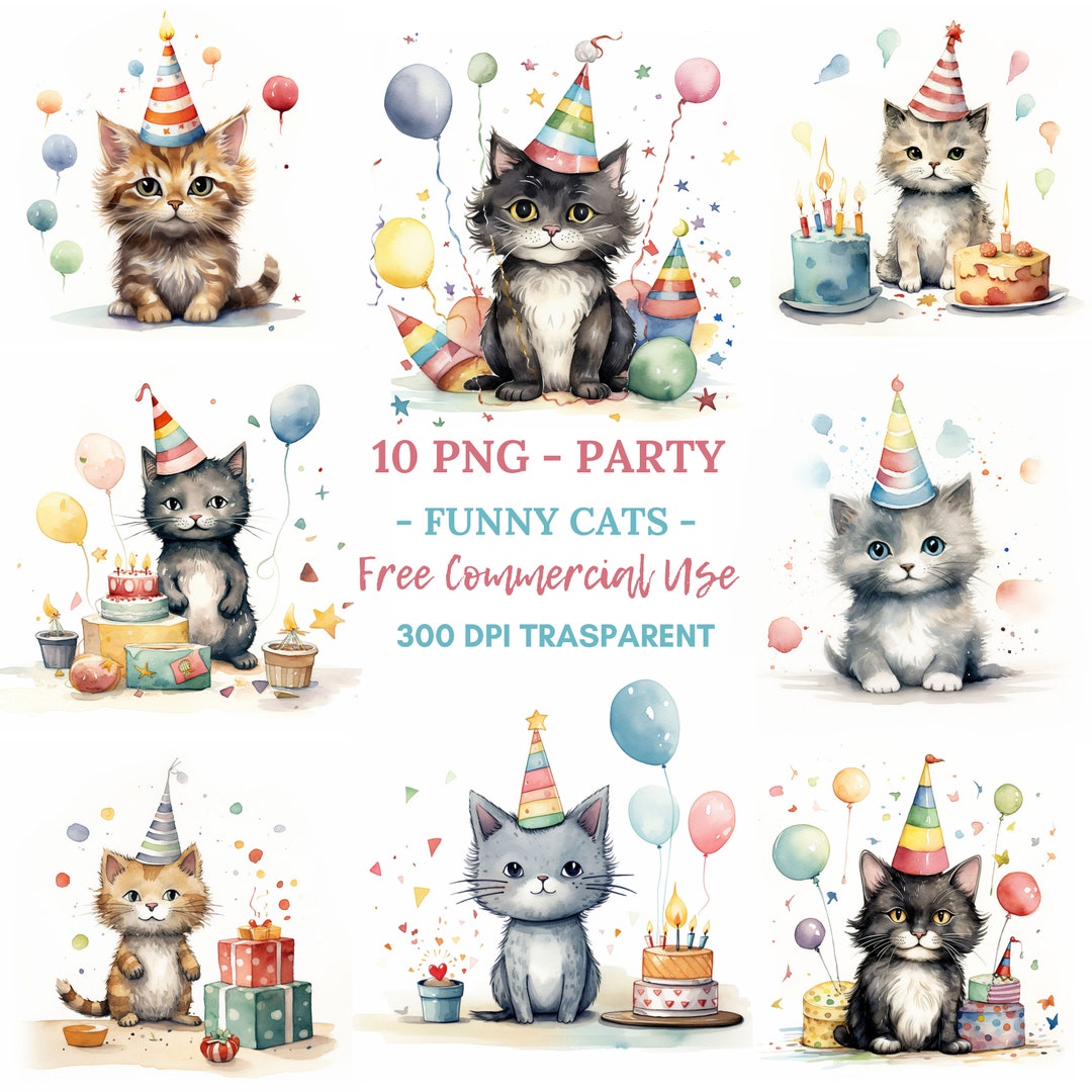 Crazy Cat Party Clipart PNG Bundle 10 High Quality Jpg,funny Baby Cats ...