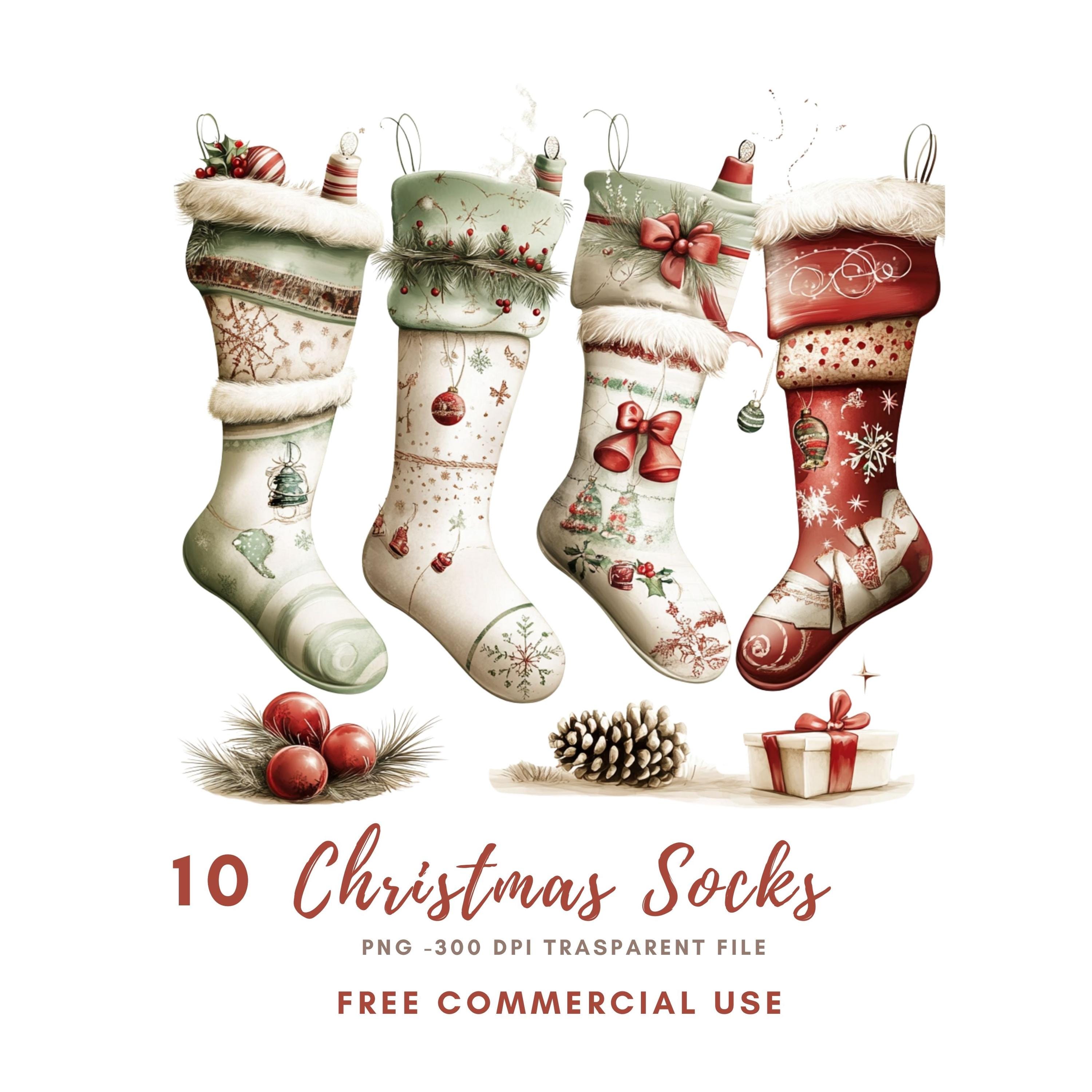 Christmas Ornament Clipart PNG Bundle 10, Watercolor Christmas Socks ...