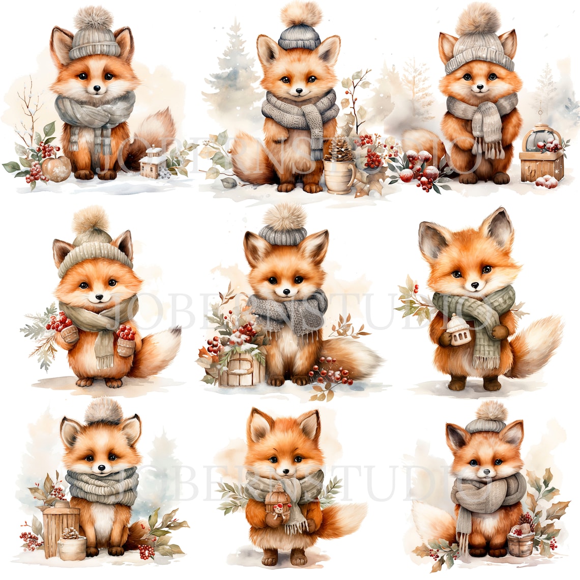 Christmas Fox Clipart Pngbundle 15 High Quality Jpgdigital - Etsy