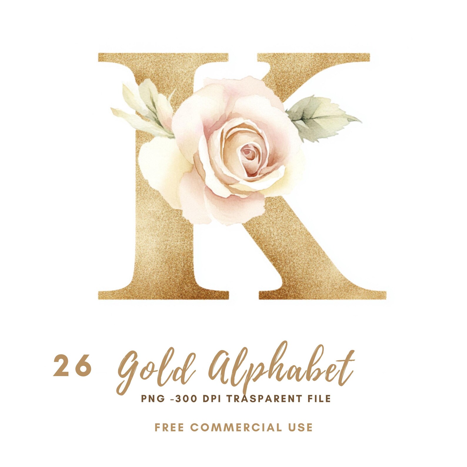 Floral Alphabet Letter Clipart Bundle 26 High Quality PNG, Watercolor ...
