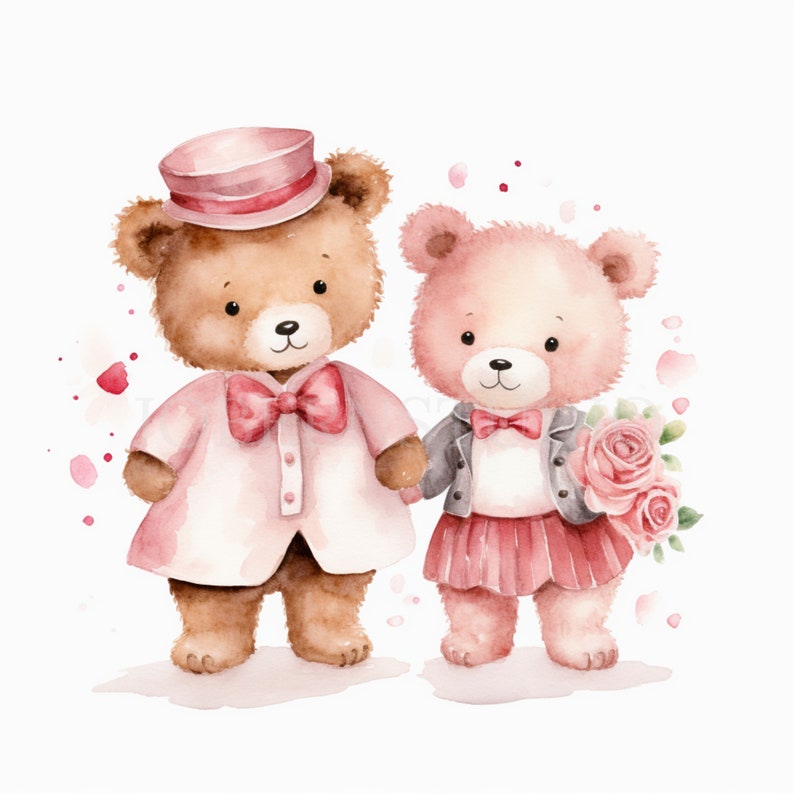 Valentine Teddy Bear Clipart PNG Bundle 10 High Quality,watercolor Lovers,digital Download,card ...