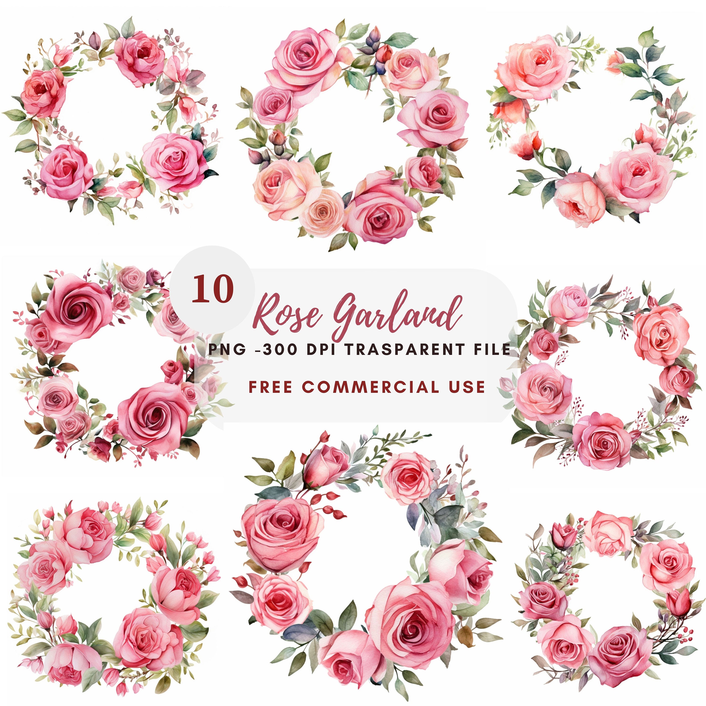 Rose Garland Clipart Bundle 10 High Quality Png,watercolor Floral ...