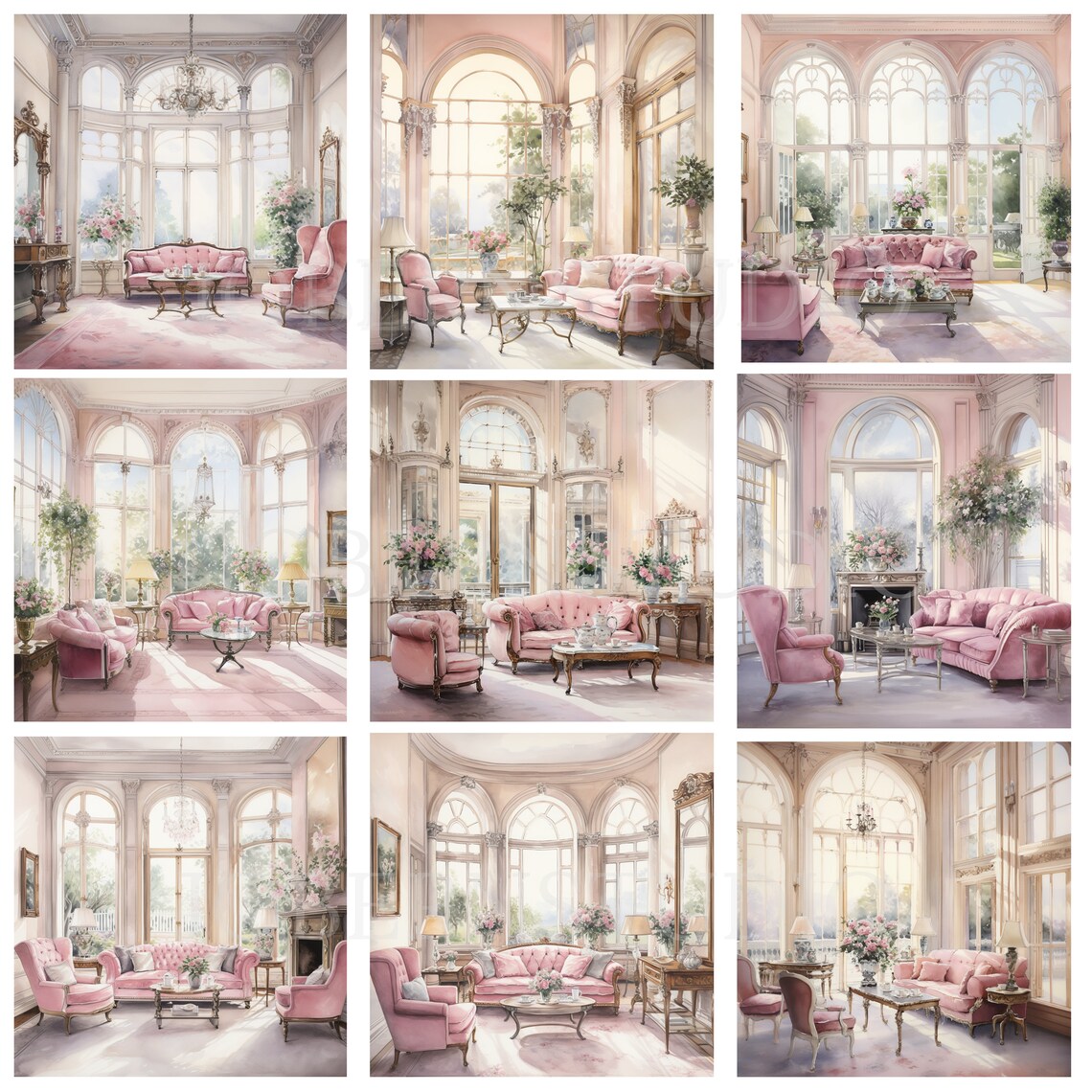 Living Room Clipart Bundle 15 High Quality Jpgs,watercolor Home Decor ...