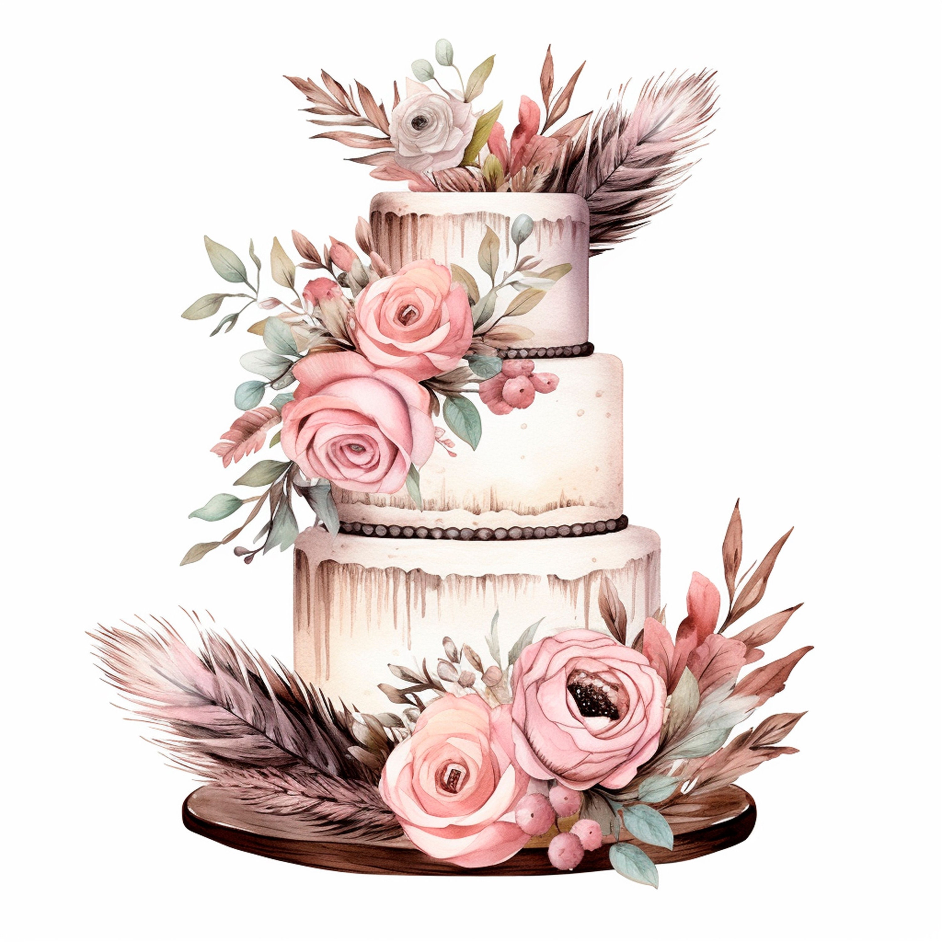 Pink Wedding Cake Clipart,bundle 14 High Quality Png,printable Stickers ...