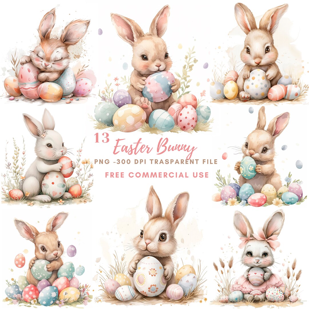Easter Bunny Clipart PNG Bundle 13 High Quality, Pastel Easter ...