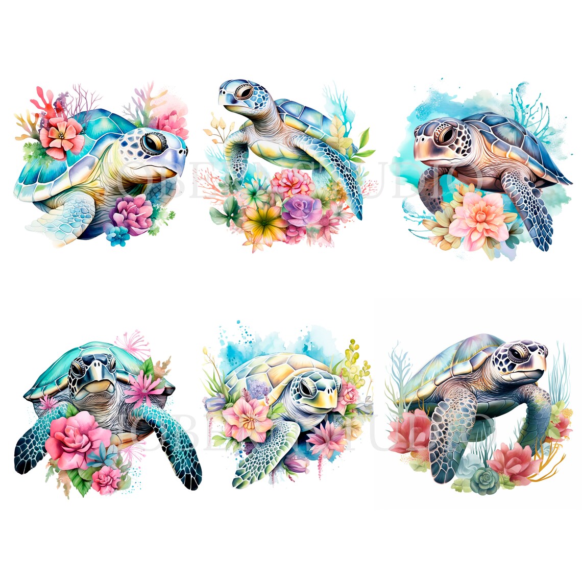 Sea Turtle Flower Clipart Pngbundle 15 High Quality - Etsy