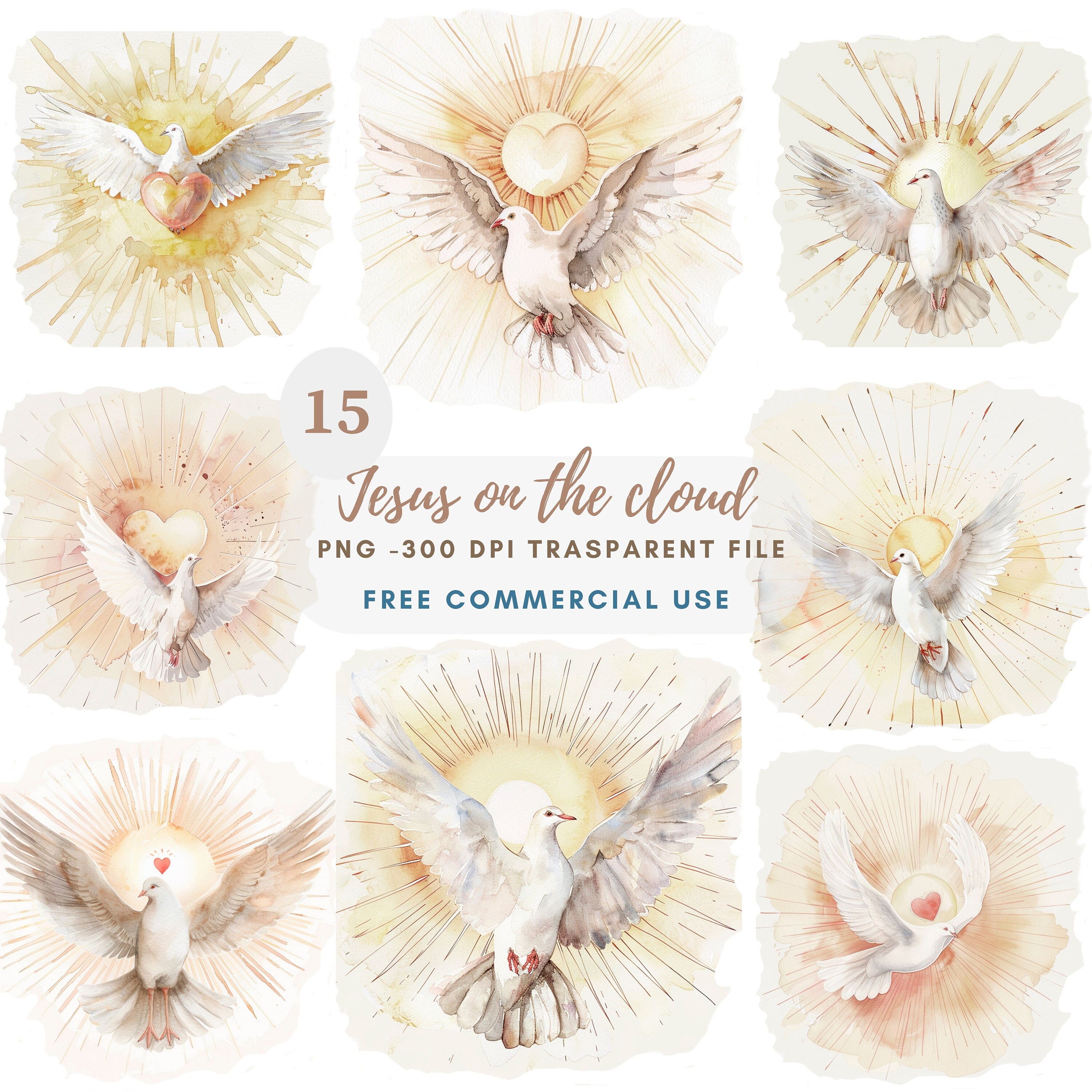 Holy Spirit Clipart Bundle 15 High Quality Png,watercolor Dove of ...