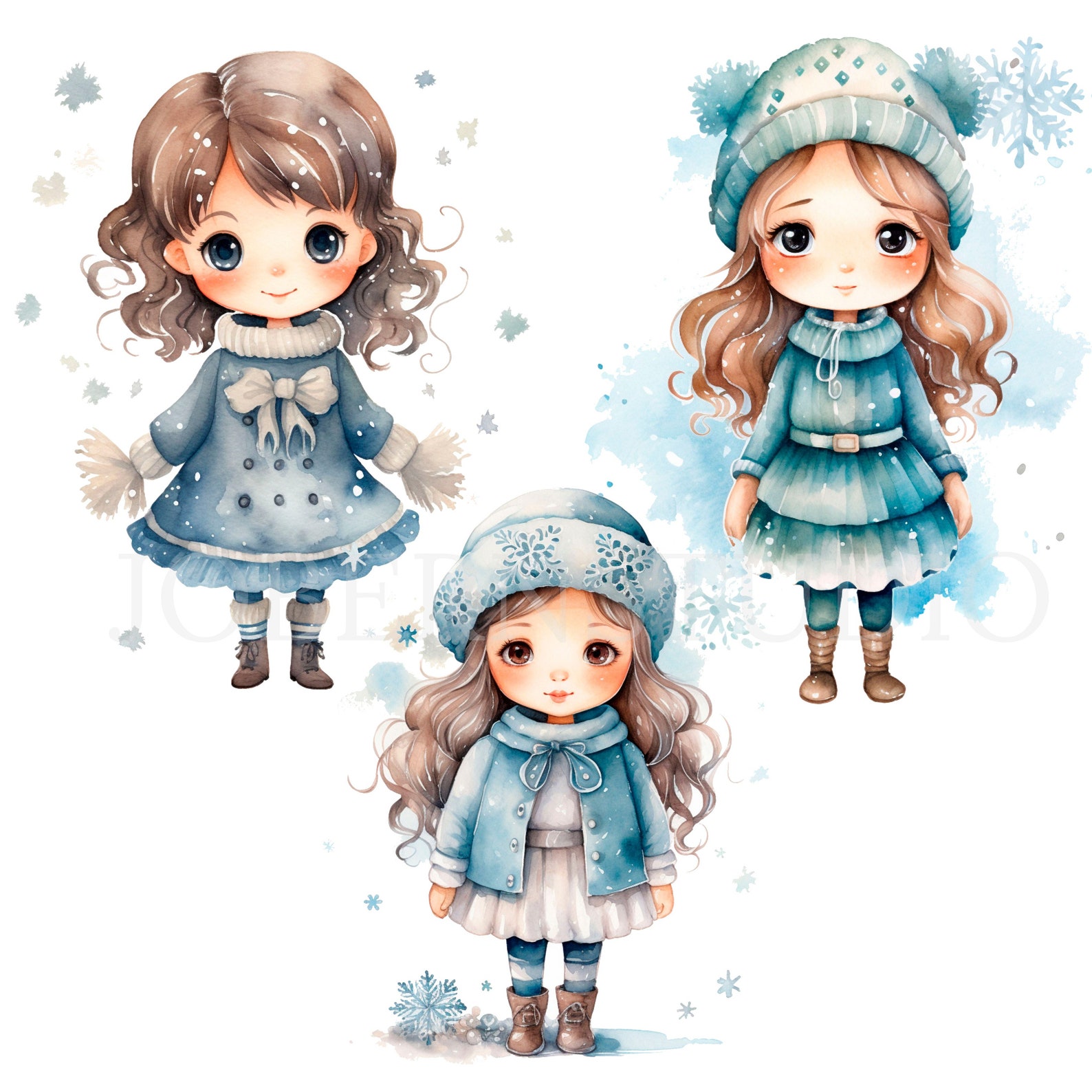 Winter Girl Watercolor Clipart PNG 15 High Quality - Etsy