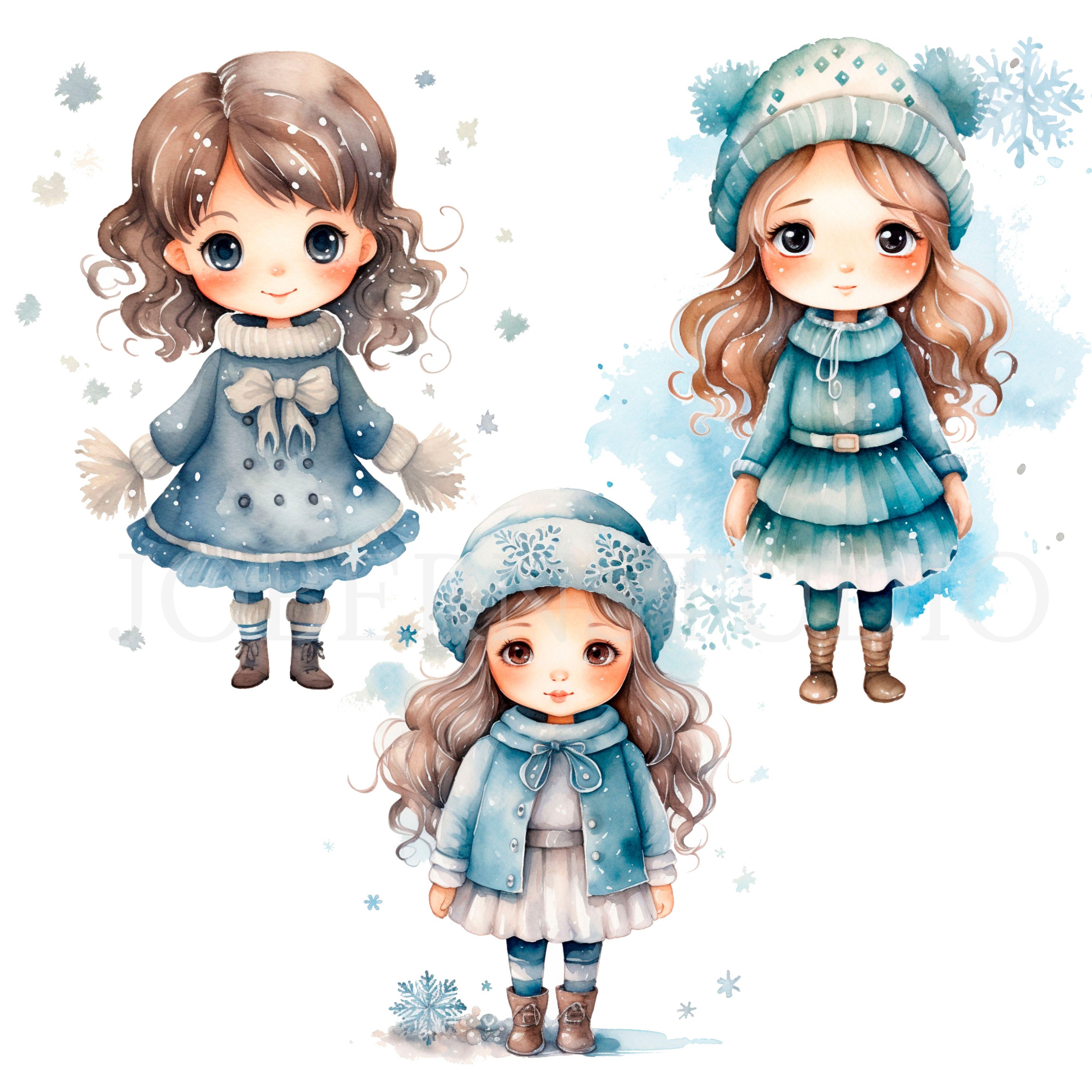 Winter Girl Watercolor Clipart PNG, 15 High Quality Jpgs,digital ...