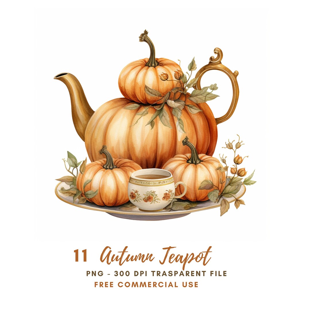 Fall Autumn Pumpkin Teapot Clipart PNG Bundle 11 High Quality Png ...
