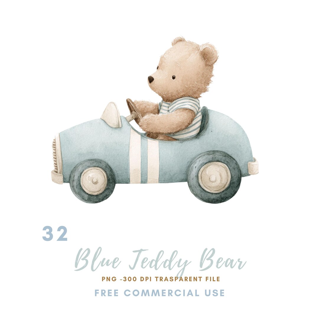 Blue Teddy Bear Nursery Clipart , Bundle 32 Png,watercolor It's a Boy ...