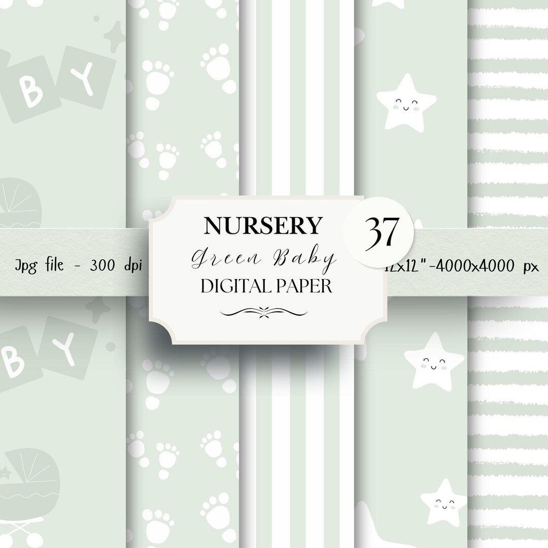 Green Cute Baby Digital Paper Pack- 37 Nursery Scrapbook Junk Journal ...