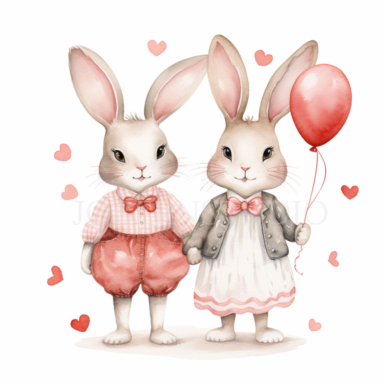 Valentine Bunny Clipart PNG Bundle 10 High Quality Jpg,watercolor ...