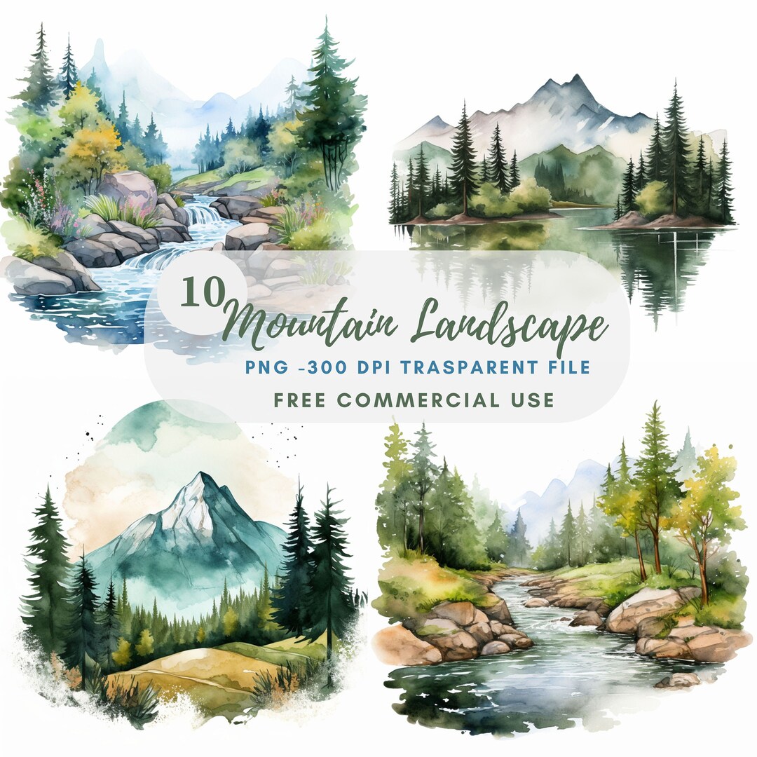 Mountain Landscape Clipart Png,bundle 14 High Quality,watercolor ...