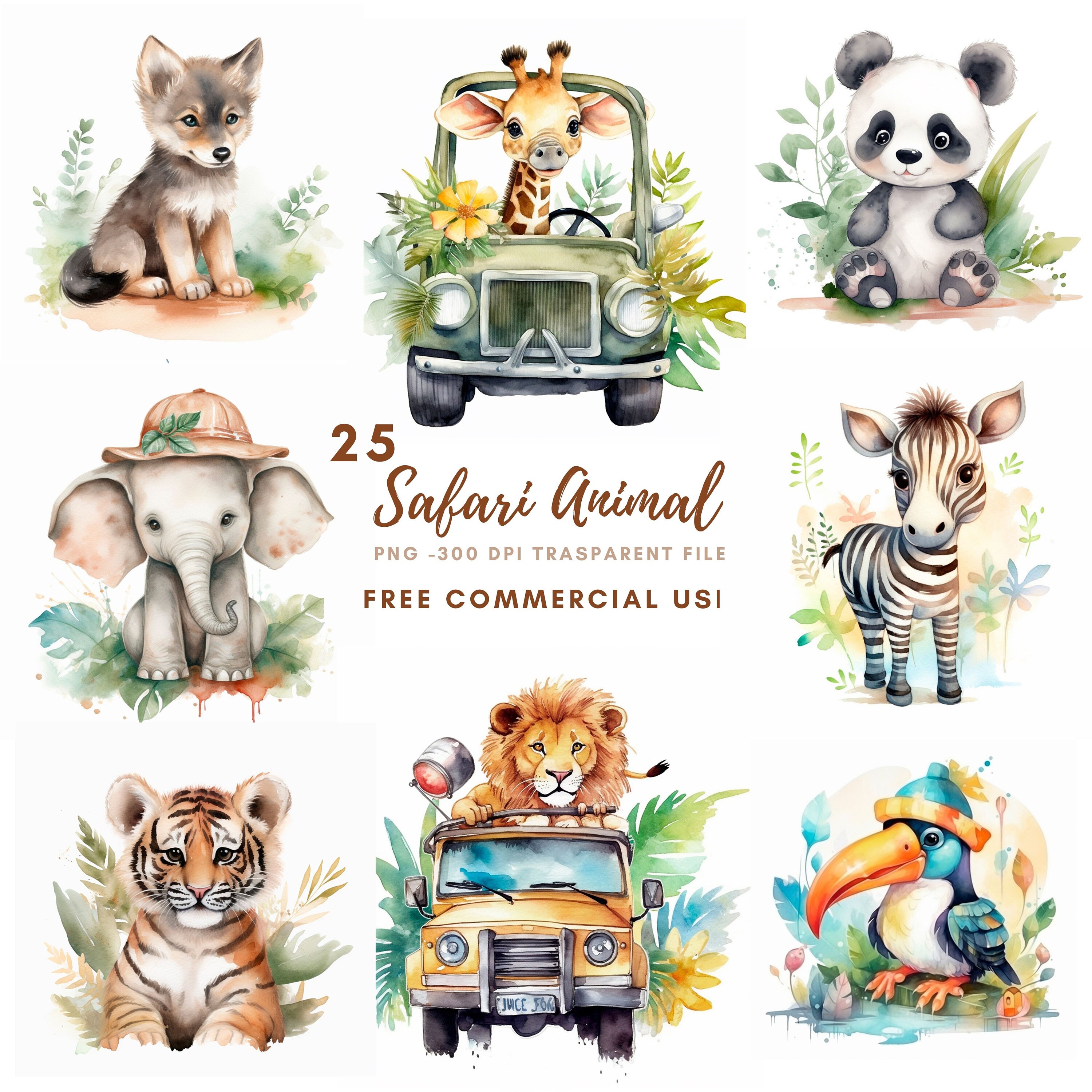 Safari Animal Clipart Bundle 25 High Quality Jpg,watercolor Animal ...