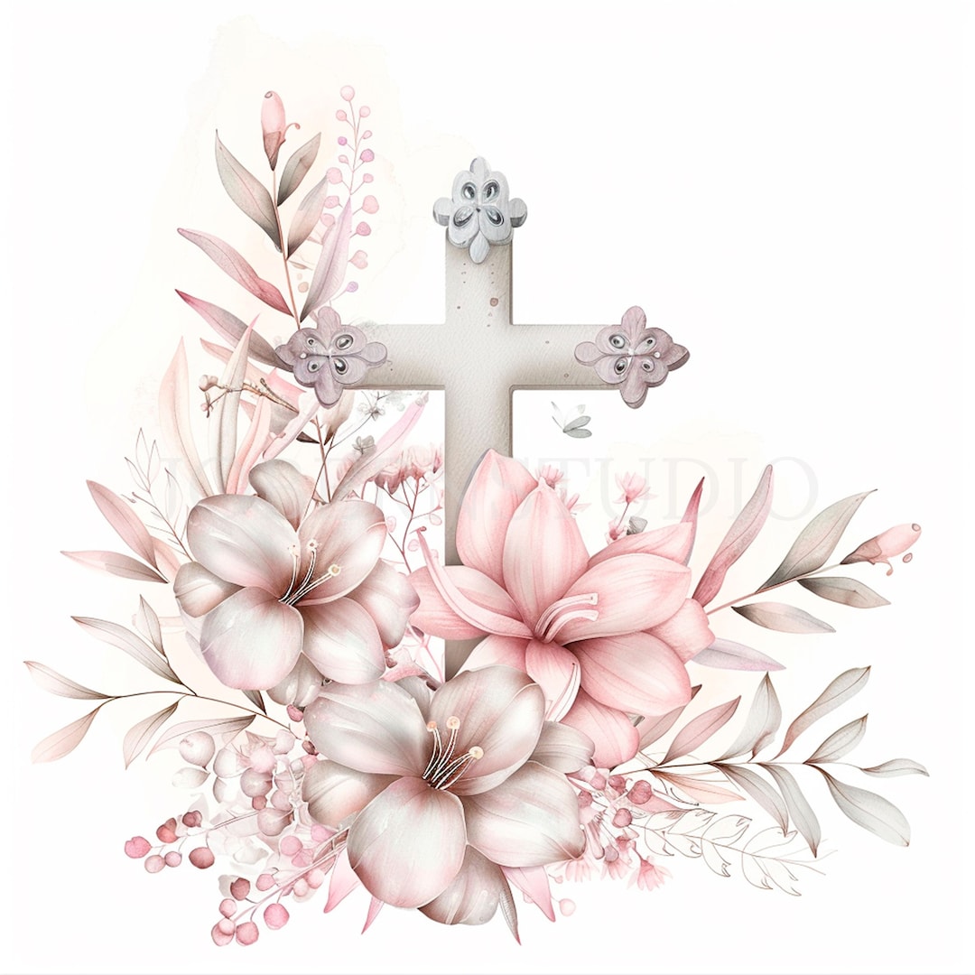 Pink Flower Cross Clipart Bundle 12 High Quality Png,cross Watercolor ...