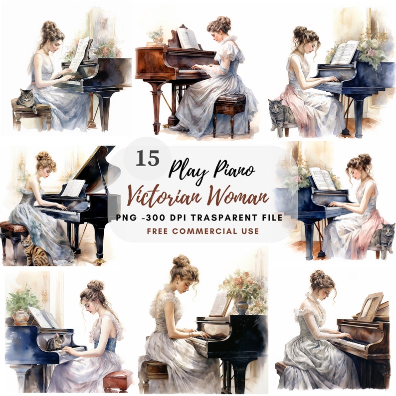 Victorian Woman Play Piano Clipart Png,bundle 15 High Quality Jpg ...