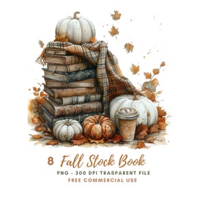 Fall Stock Book Clipart Bundle 8 High Quality Png,watercolor Autumn ...